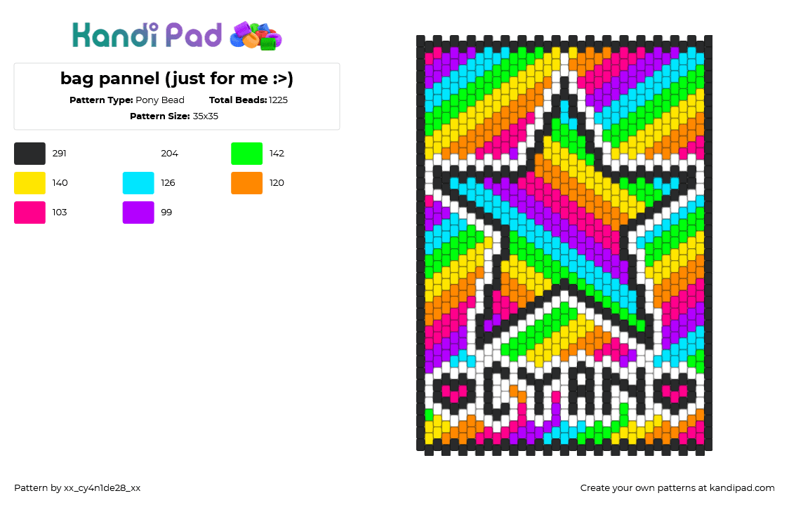 Bag pannel (just for me :>) Pony Bead Pattern - Kandi Pad | Kandi ...