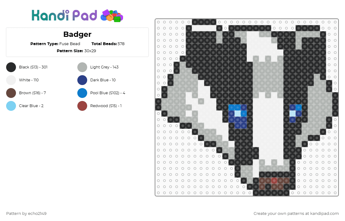 Badger Fuse Bead Pattern - Kandi Pad | Kandi Patterns, Fuse Bead ...