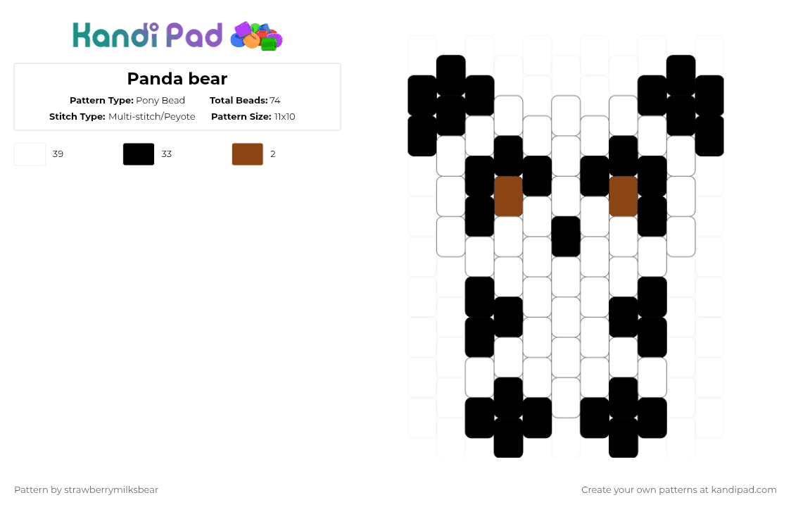 Panda Bear Pony Bead Pattern Kandi Pad Kandi Patterns Fuse Bead
