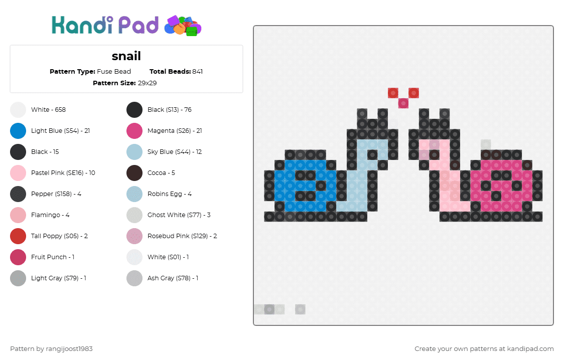 Snail Fuse Bead Pattern - Kandi Pad | Kandi Patterns, Fuse Bead ...