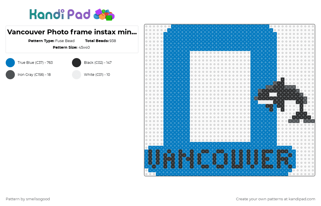 Vancouver Photo frame instax mini Blue Fuse Bead Pattern - Kandi Pad ...