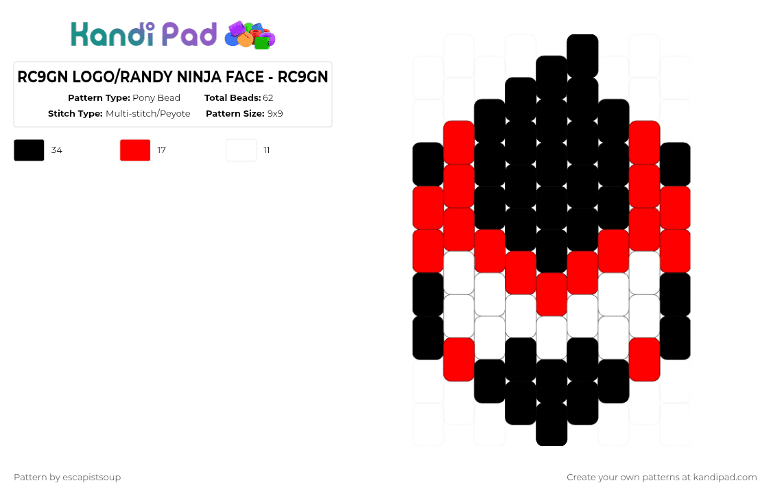 RC9GN LOGO/RANDY NINJA FACE - RC9GN Pony Bead Pattern - Kandi Pad ...
