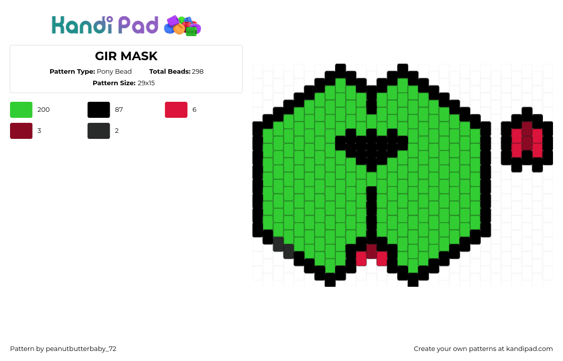 Gir Mask Pony Bead Pattern - Kandi Pad | Kandi Patterns, Fuse Bead ...