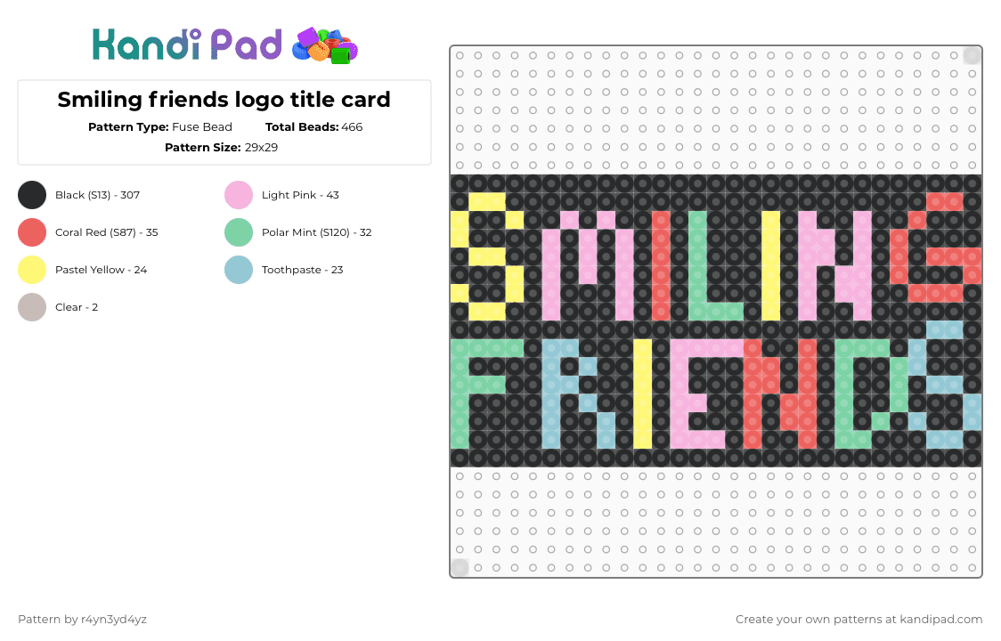 Smiling friends logo title card Fuse Bead Pattern - Kandi Pad | Kandi ...