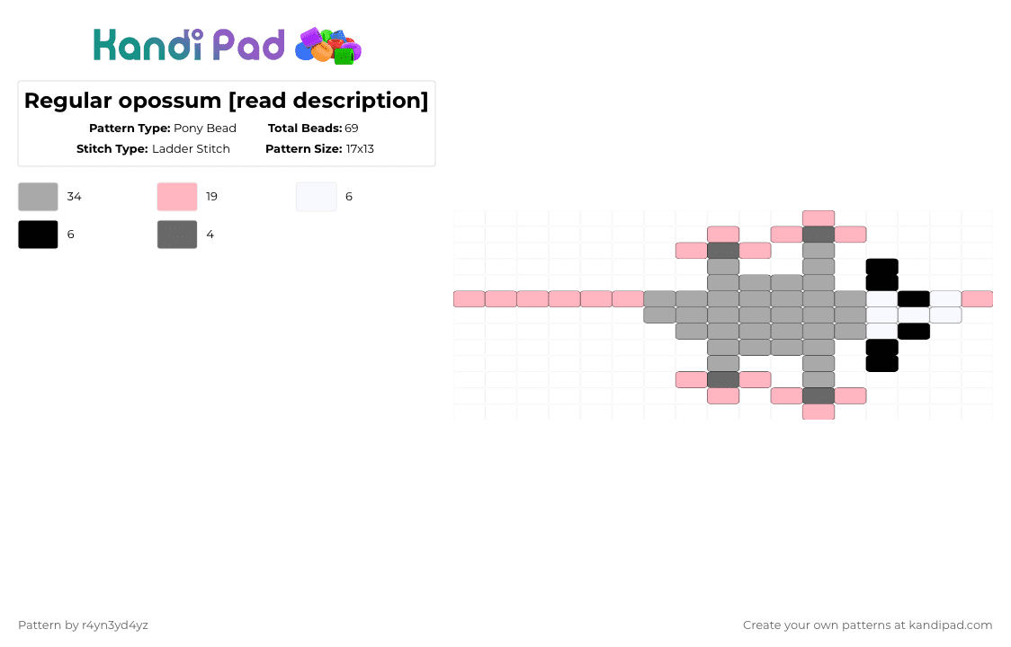 Regular opossum [read description] Pony Bead Pattern - Kandi Pad ...