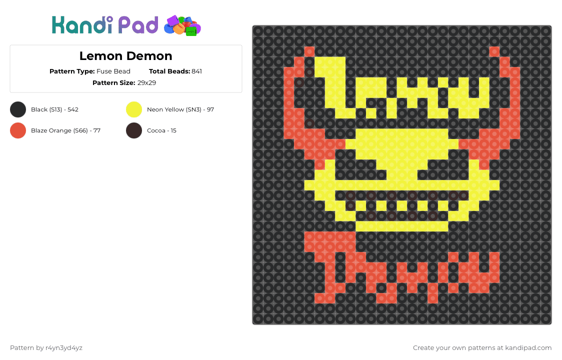 LEMON DEMON RAH Collection - Kandi Pad | Kandi Patterns, Fuse Bead ...