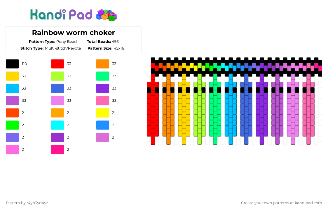 Rainbow worm choker Pony Bead Pattern - Kandi Pad | Kandi Patterns ...