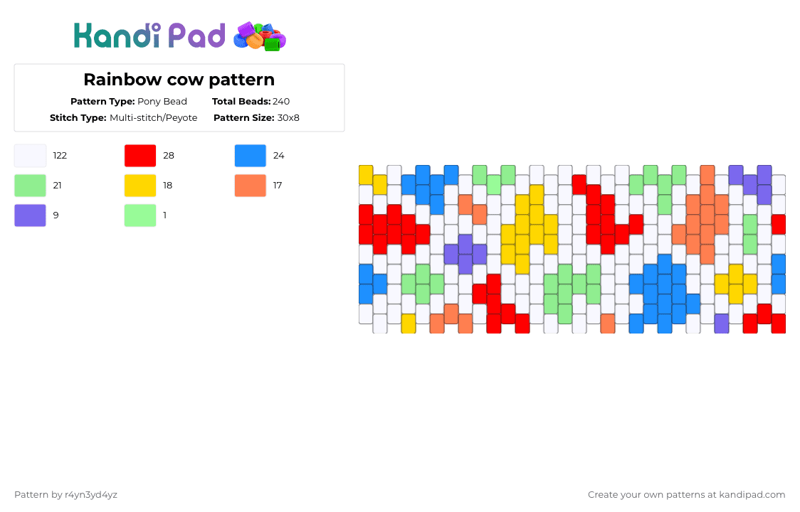 Rainbow cow pattern Pony Bead Pattern - Kandi Pad | Kandi Patterns ...