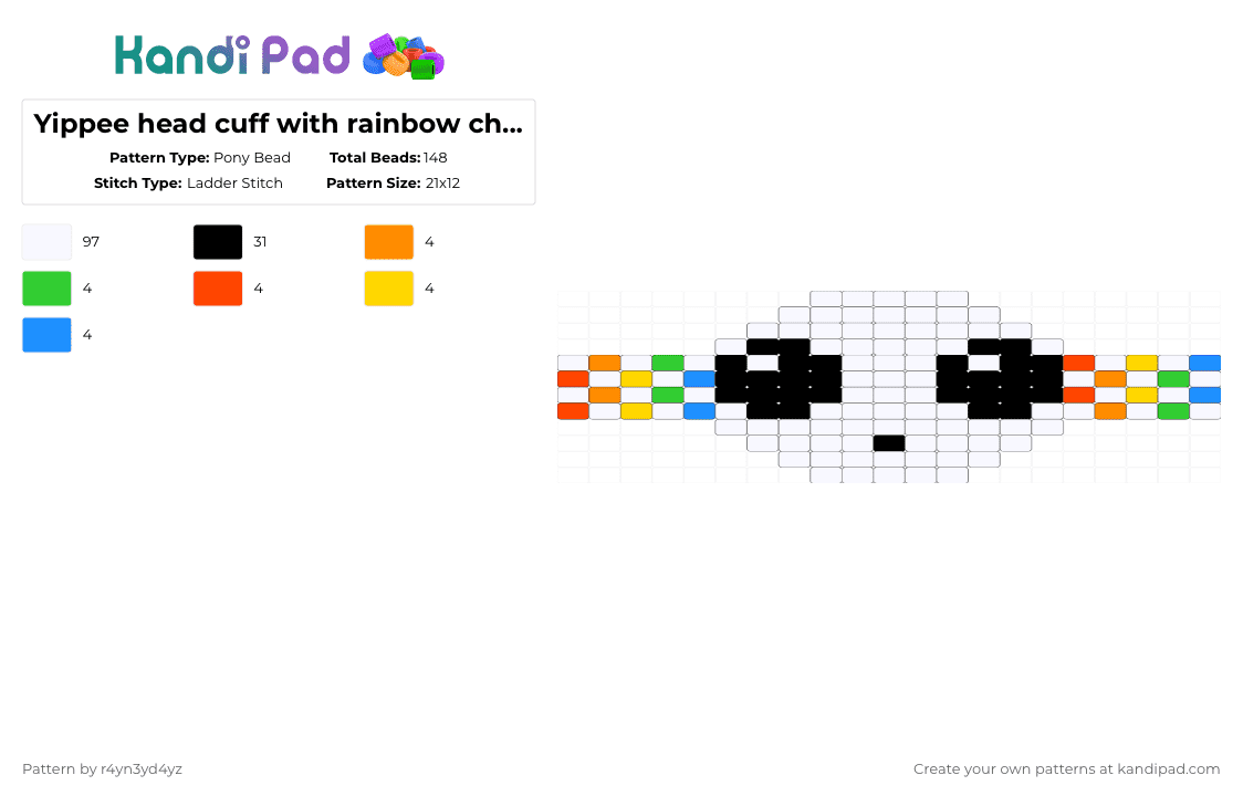 Yippee head cuff with rainbow checkers Pony Bead Pattern - Kandi Pad ...