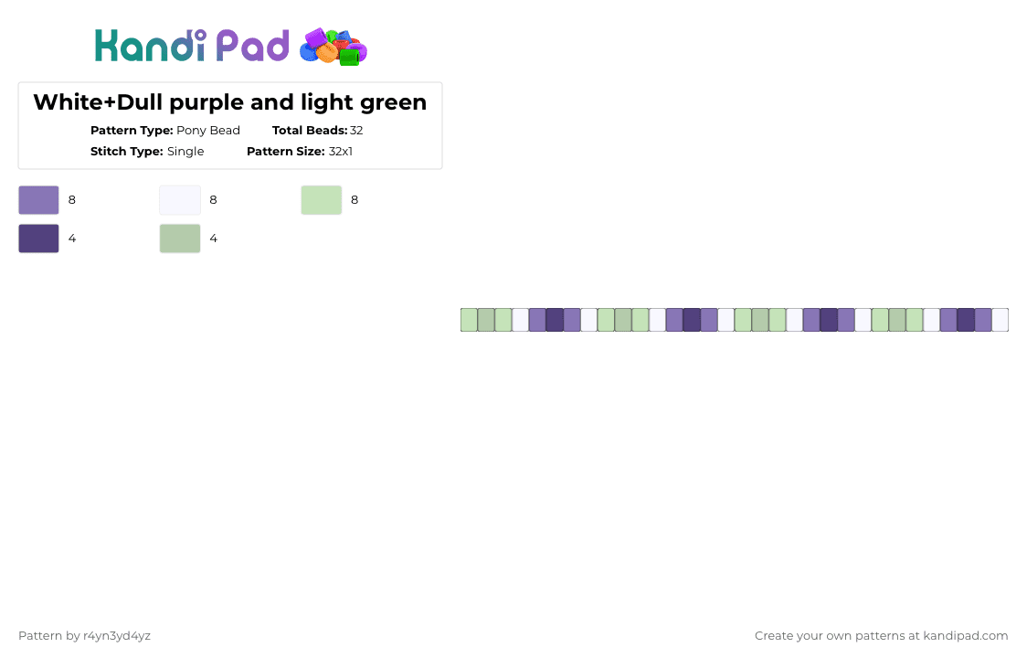 White+Dull purple and light green Pony Bead Pattern - Kandi Pad | Kandi ...