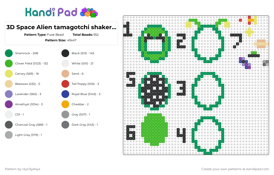 READ DESCRIPTION! 3D Space Alien tamagotchi shaker Fuse Bead Pattern ...