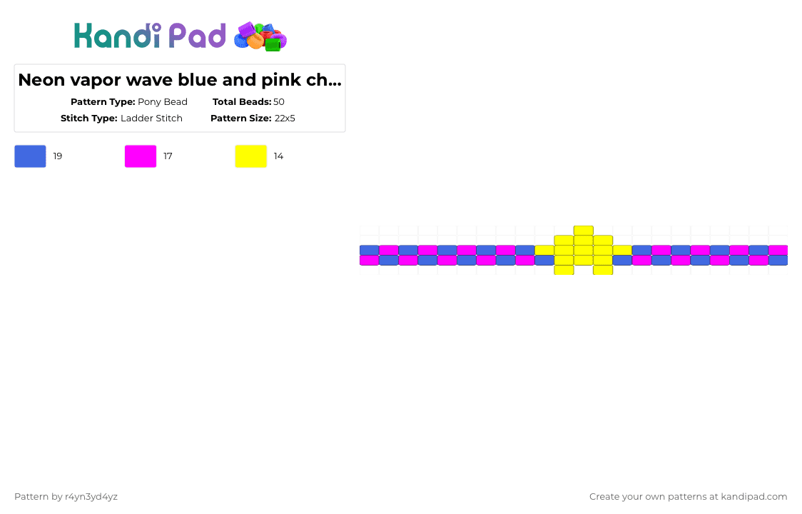 Neon vapor wave blue and pink checkered cuff with star Pony Bead ...