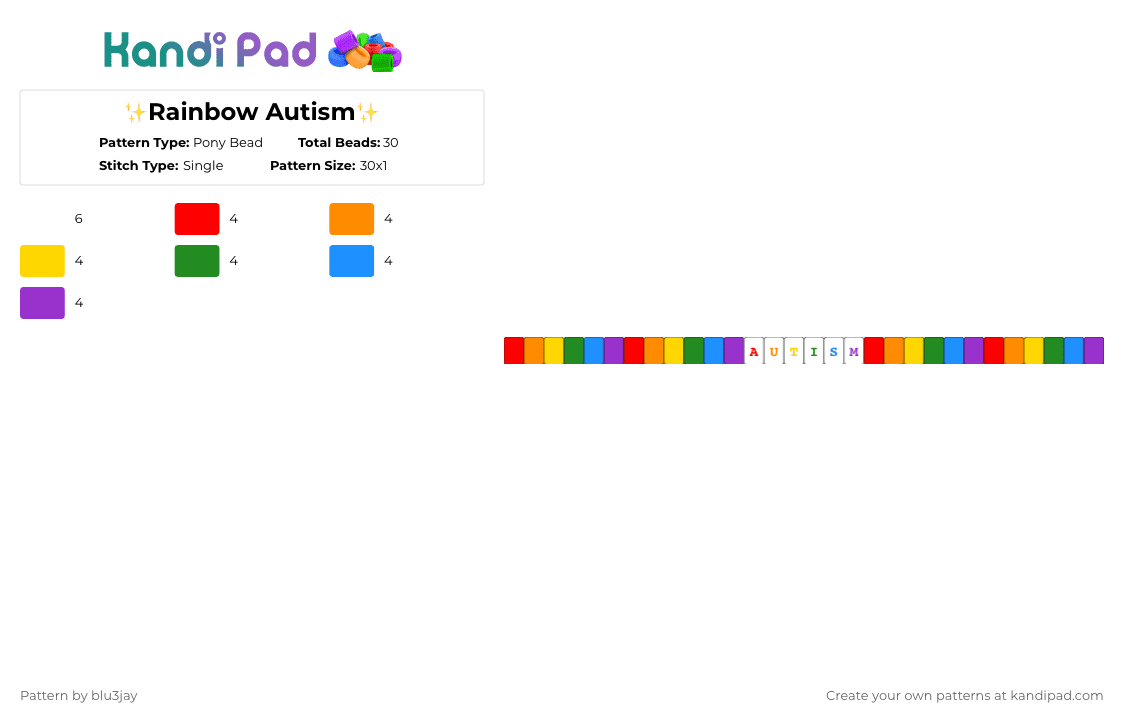 Rainbow Autism Pony Bead Pattern - Kandi Pad | Kandi Patterns, Fuse ...