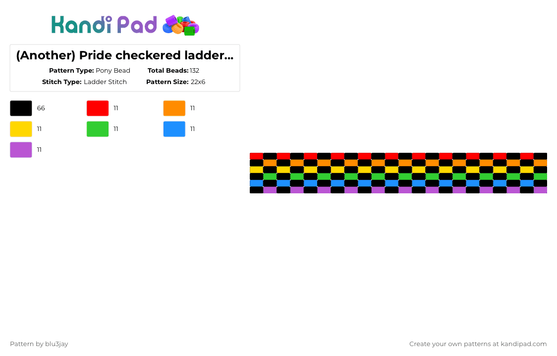 (Another) Pride checkered ladder cuff Pony Bead Pattern - Kandi Pad ...