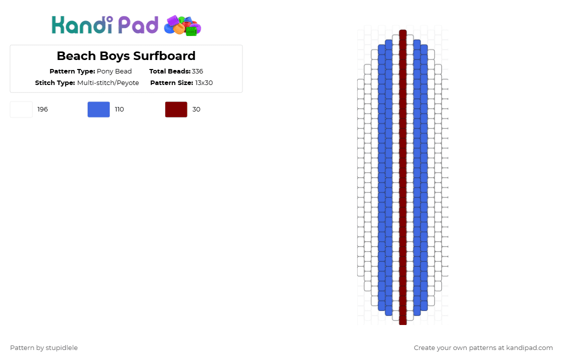 Beach Boys Surfboard Pony Bead Pattern - Kandi Pad | Kandi Patterns ...