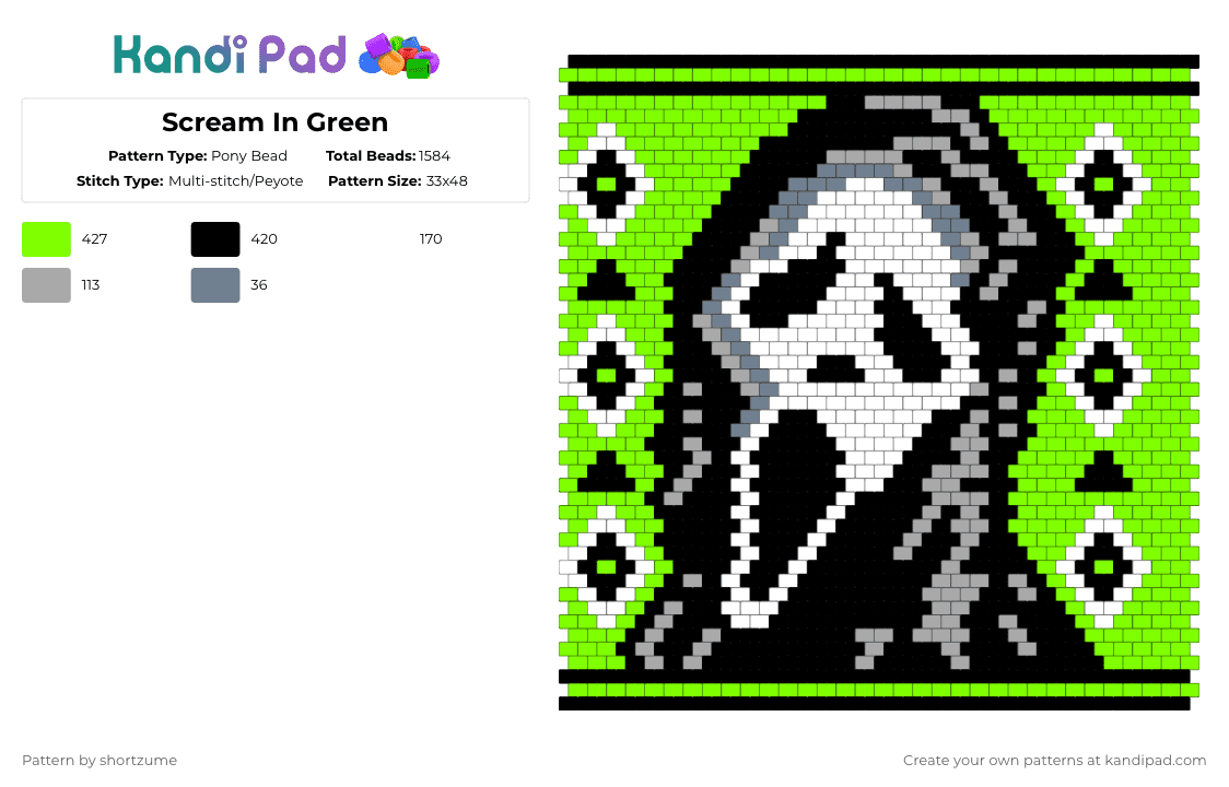 Scream In Green Pony Bead Pattern - Kandi Pad | Kandi Patterns, Fuse ...