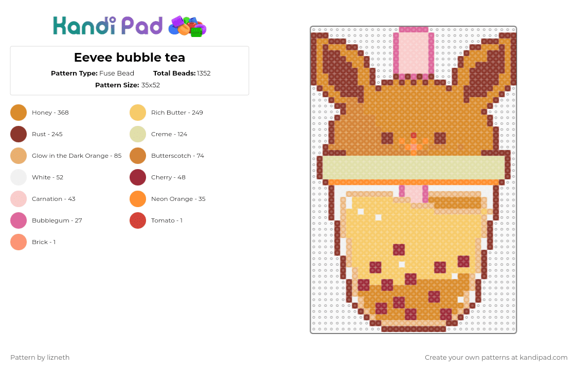Eevee bubble tea Fuse Bead Pattern - Kandi Pad | Kandi Patterns, Fuse ...