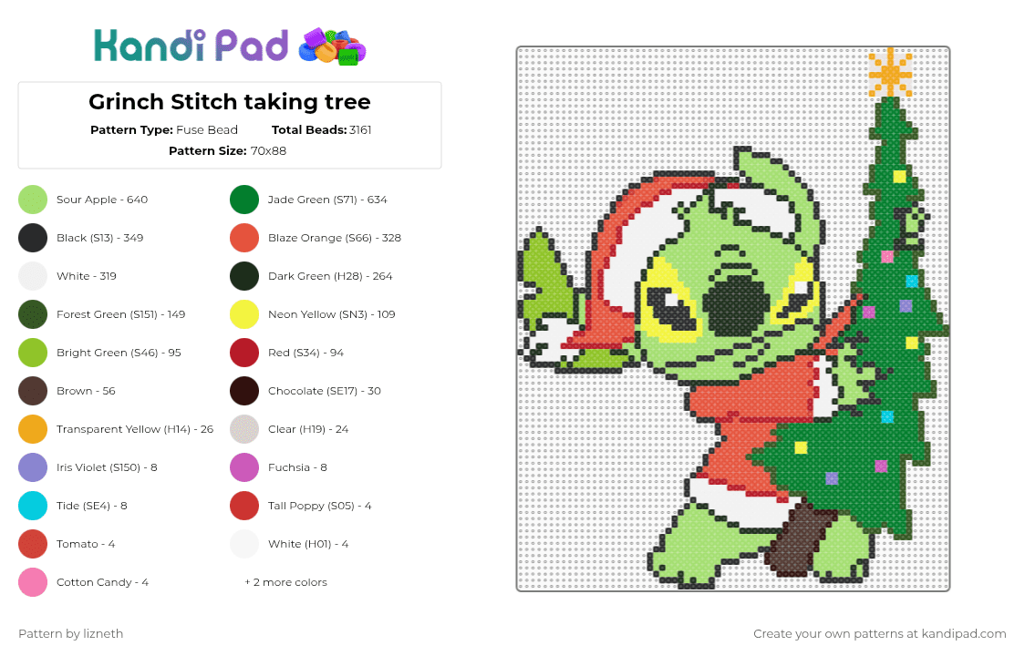 Grinch Stitch taking tree Fuse Bead Pattern - Kandi Pad | Kandi ...