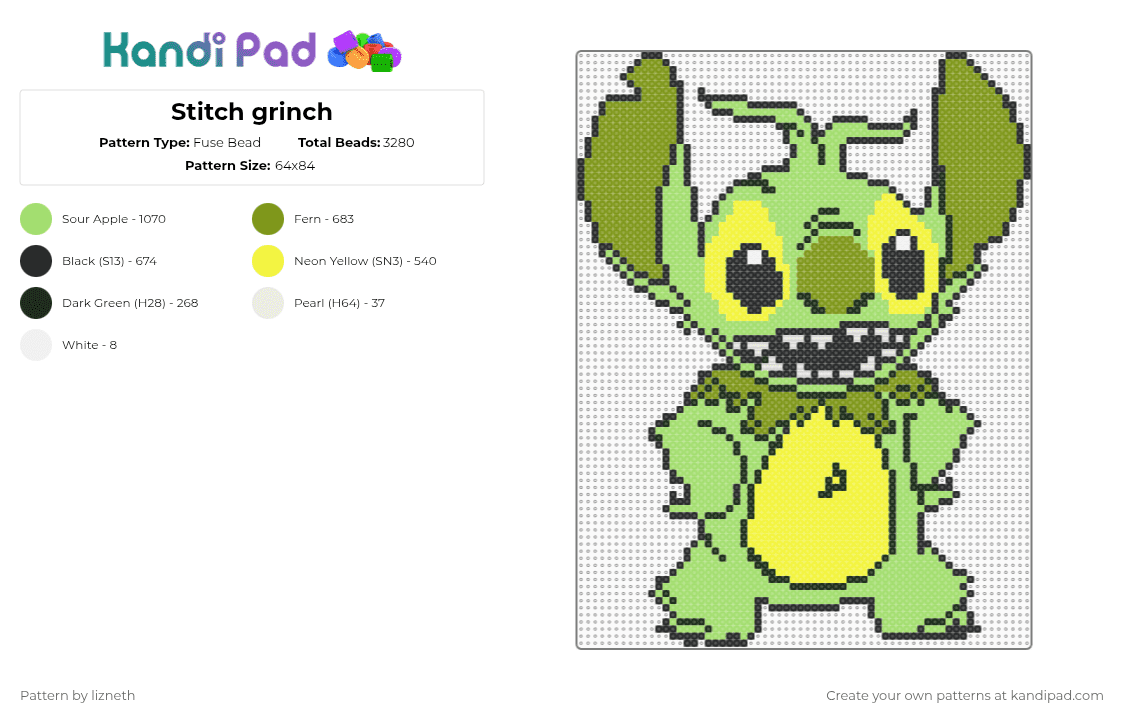 Stitch grinch Fuse Bead Pattern - Kandi Pad | Kandi Patterns, Fuse Bead ...