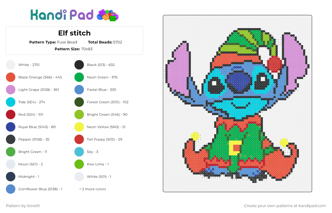 Elf stitch Fuse Bead Pattern - Kandi Pad | Kandi Patterns, Fuse Bead ...