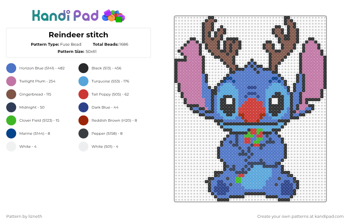 Reindeer stitch Fuse Bead Pattern - Kandi Pad | Kandi Patterns, Fuse ...
