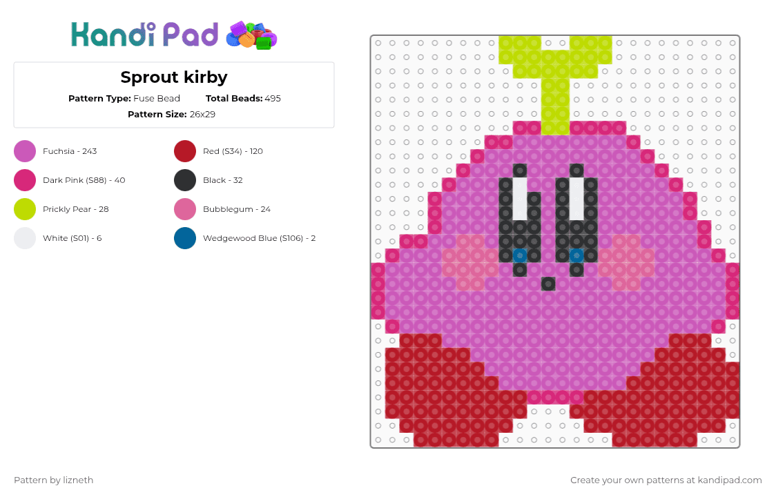 Sprout kirby Fuse Bead Pattern - Kandi Pad | Kandi Patterns, Fuse Bead ...