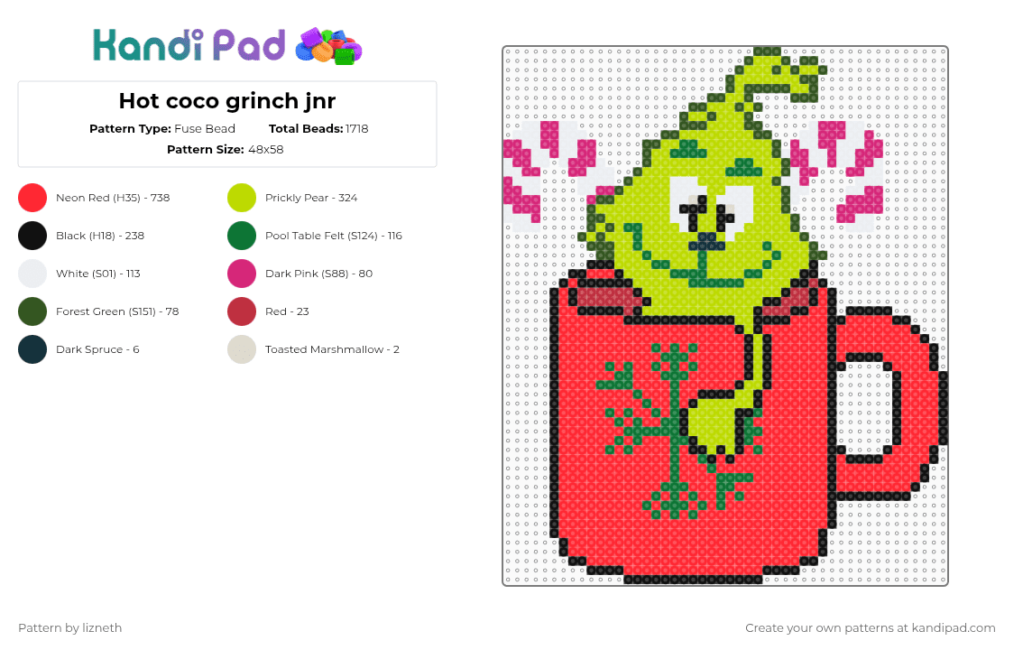 Hot coco grinch jnr Fuse Bead Pattern - Kandi Pad | Kandi Patterns ...