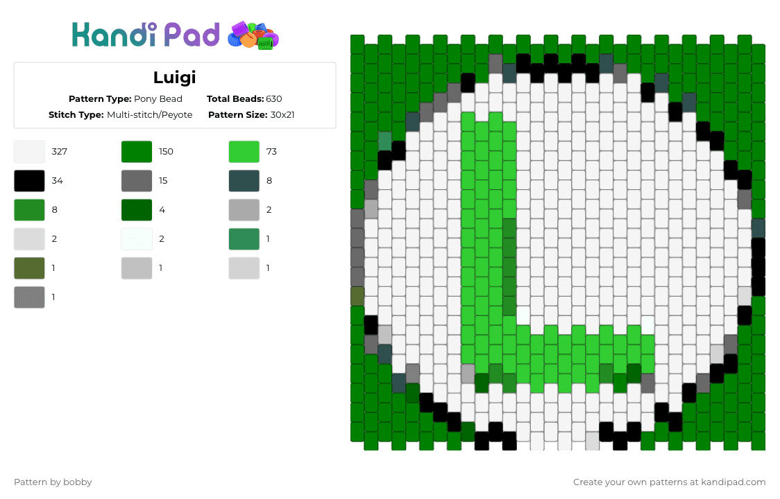 Luigi Pony Bead Pattern - Kandi Pad | Kandi Patterns, Fuse Bead ...