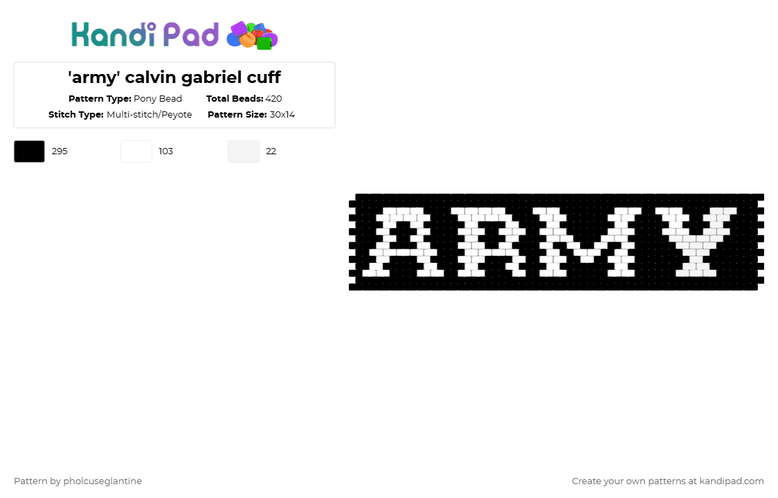'army' calvin gabriel cuff Pony Bead Pattern - Kandi Pad | Kandi ...