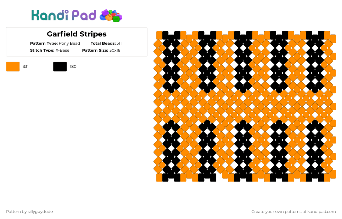 Garfield Stripes Pony Bead Pattern - Kandi Pad | Kandi Patterns, Fuse ...