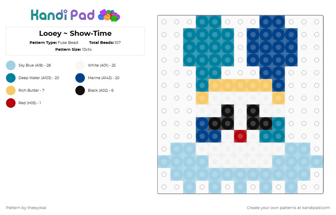 Looey ~ Show-Time Fuse Bead Pattern - Kandi Pad | Kandi Patterns, Fuse ...