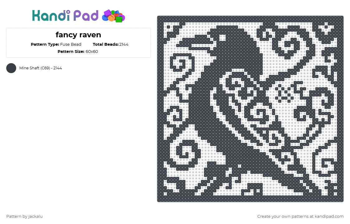 Fancy raven Fuse Bead Pattern - Kandi Pad | Kandi Patterns, Fuse Bead ...