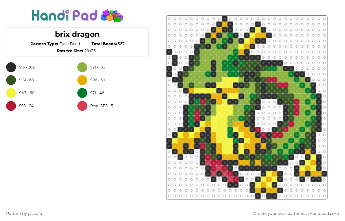Brix dragon Fuse Bead Pattern - Kandi Pad | Kandi Patterns, Fuse Bead ...