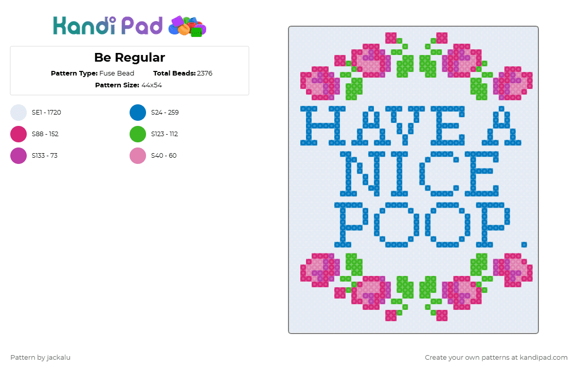 Be Regular Fuse Bead Pattern - Kandi Pad | Kandi Patterns, Fuse Bead ...