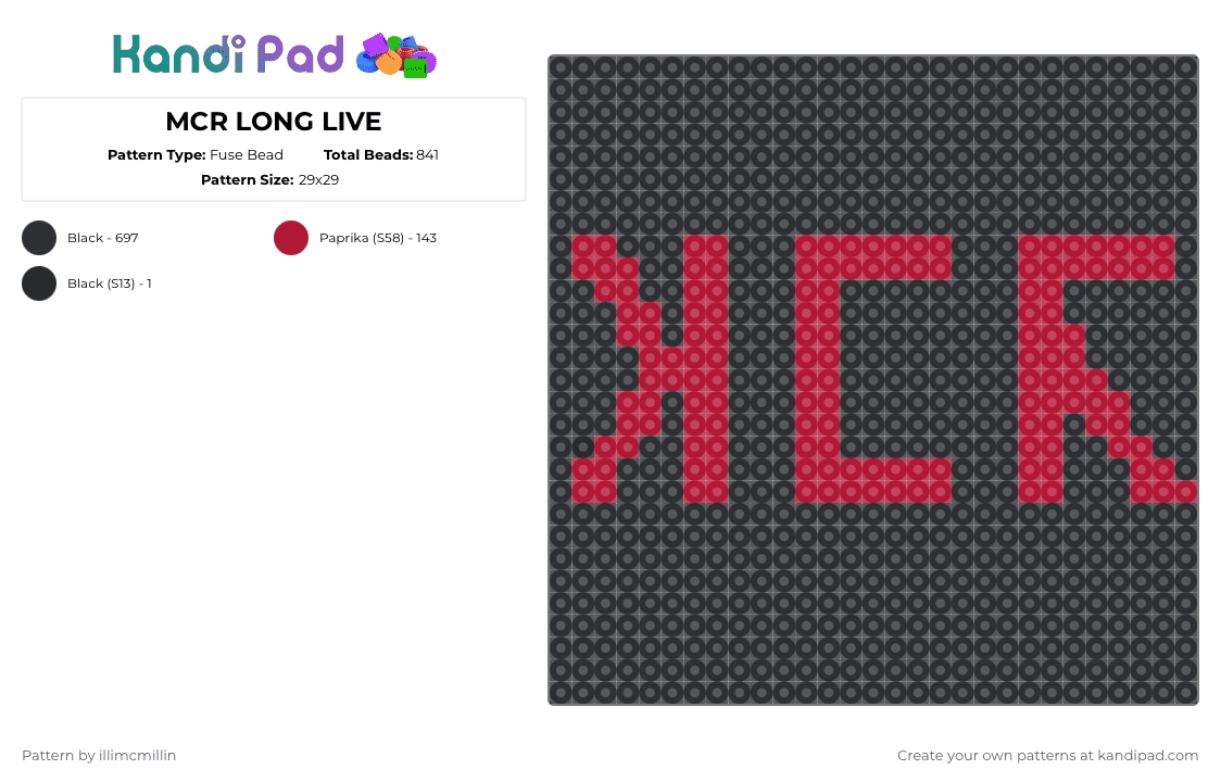 MCR LONG LIVE Fuse Bead Pattern - Kandi Pad | Kandi Patterns, Fuse Bead ...